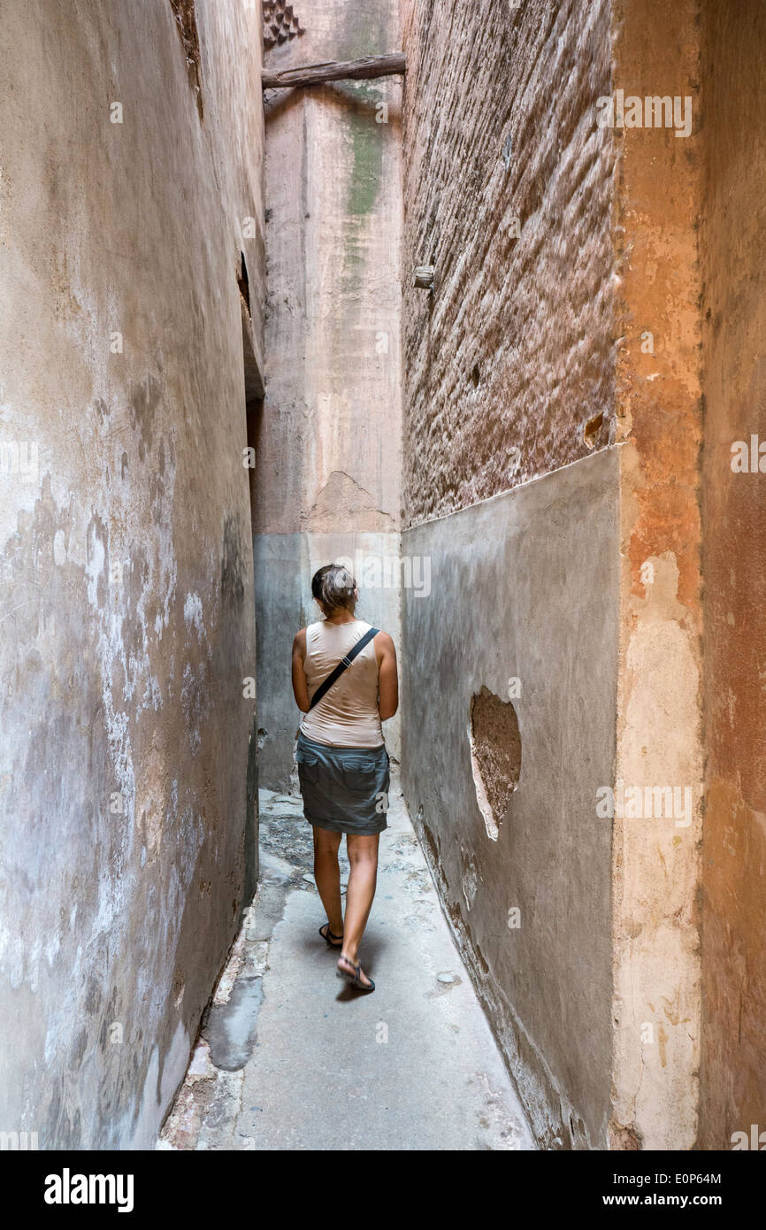 Tourist walking the narrow entrance to the Saadian Tombs complex Stock ...