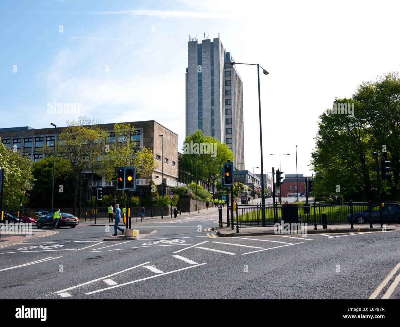 Oldham with the Civic Centre in the background,Oldham, Greater ...