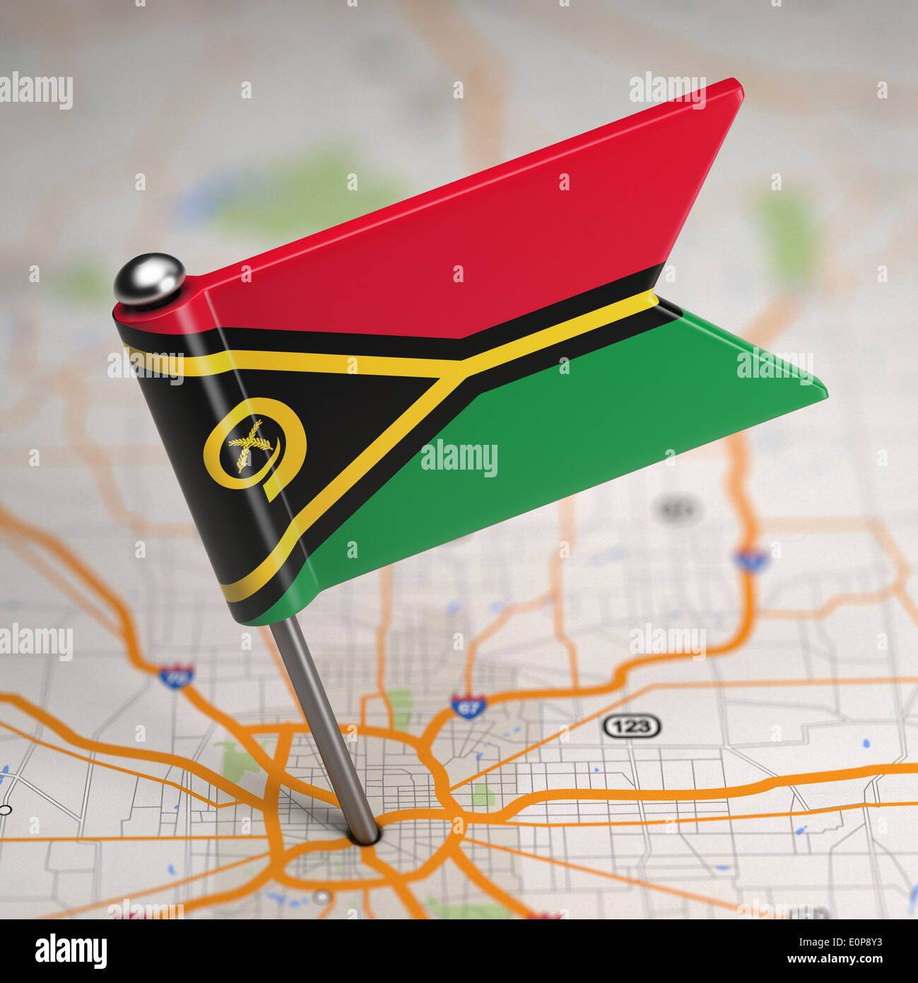 Small Flag Republic of Vanuatu on a Map Background with Selective Focus ...