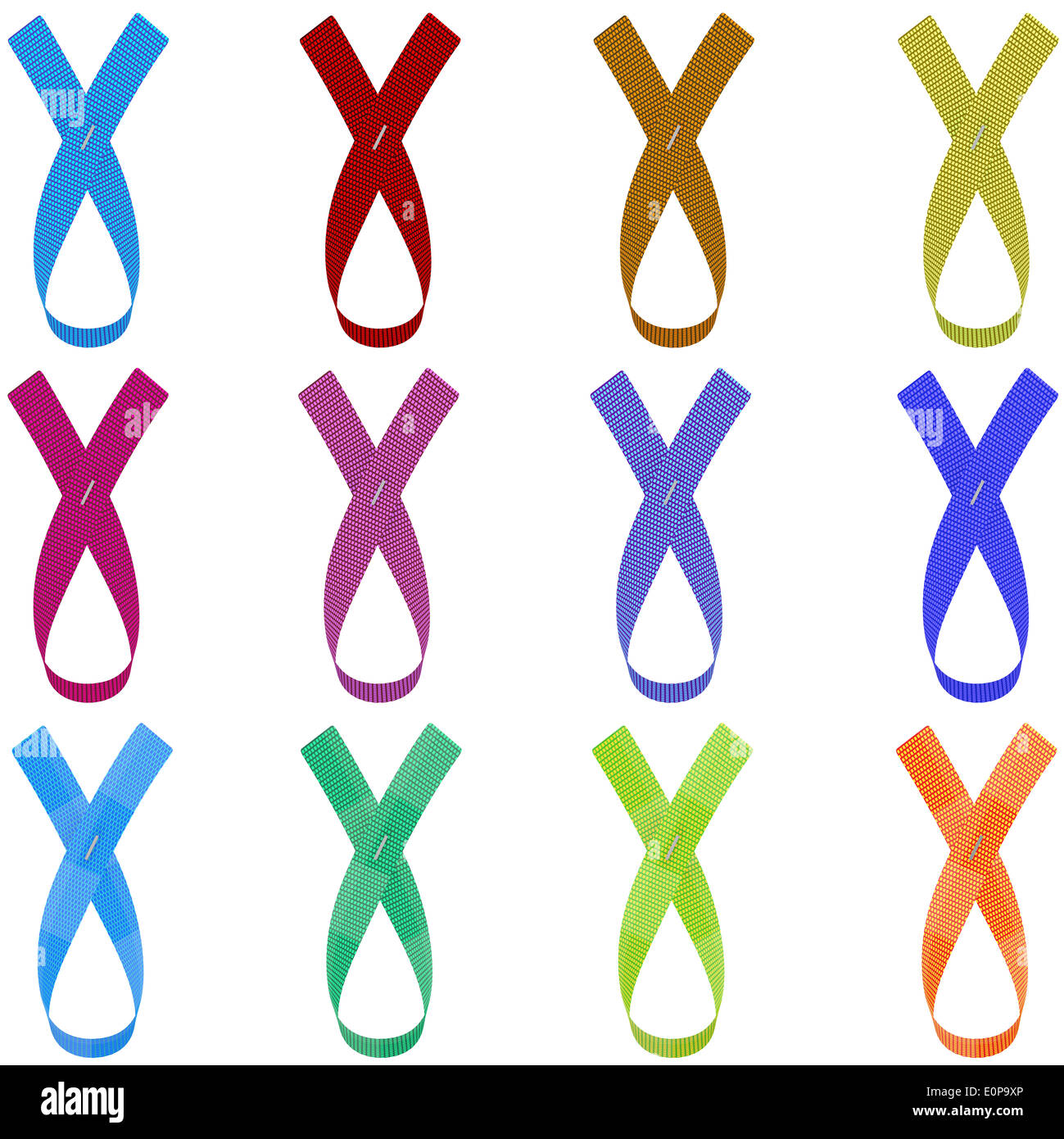 Set from multi-colored ribbons from fabric. The isolated background ...