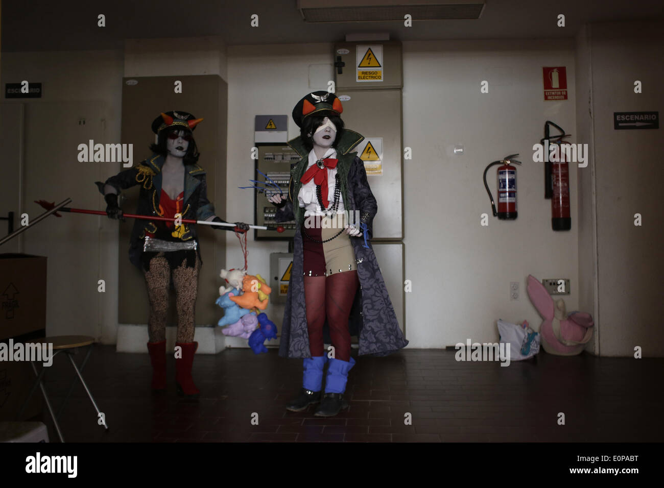 Madrid, Spain. 18th May, 2014. Cosplayers, Elena, middle and Belen ...