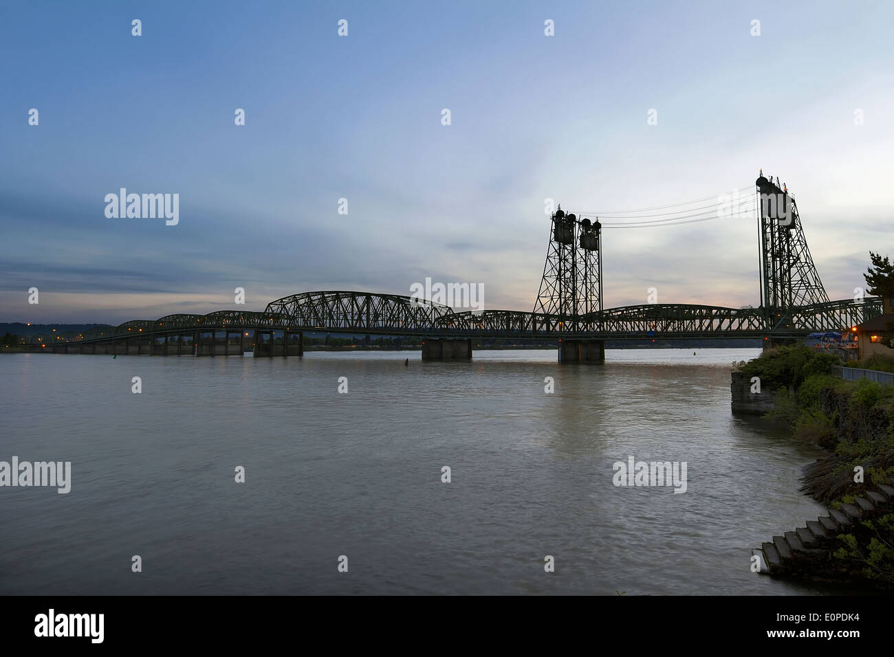 Interstate Bridge I-5 Over Columbia River Waterfront After Sunset at ...