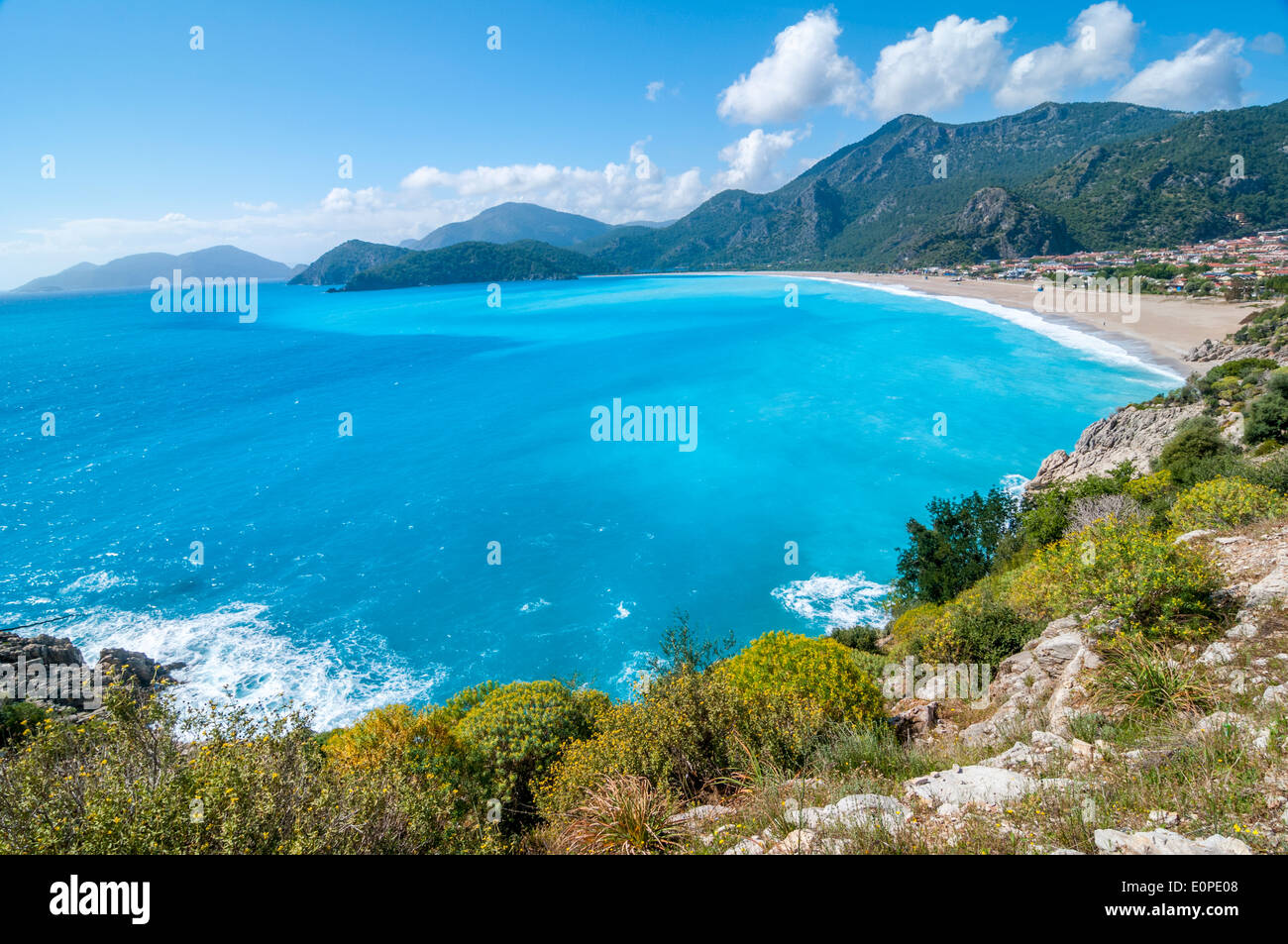 The exquisite turquoise blue Aegean Sea seen from above which shows the ...