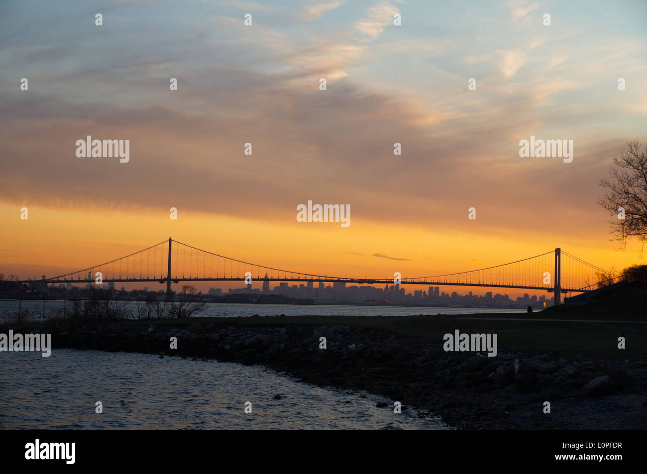 Sunset from the Throggs Neck of the Bronx at the East River looking ...