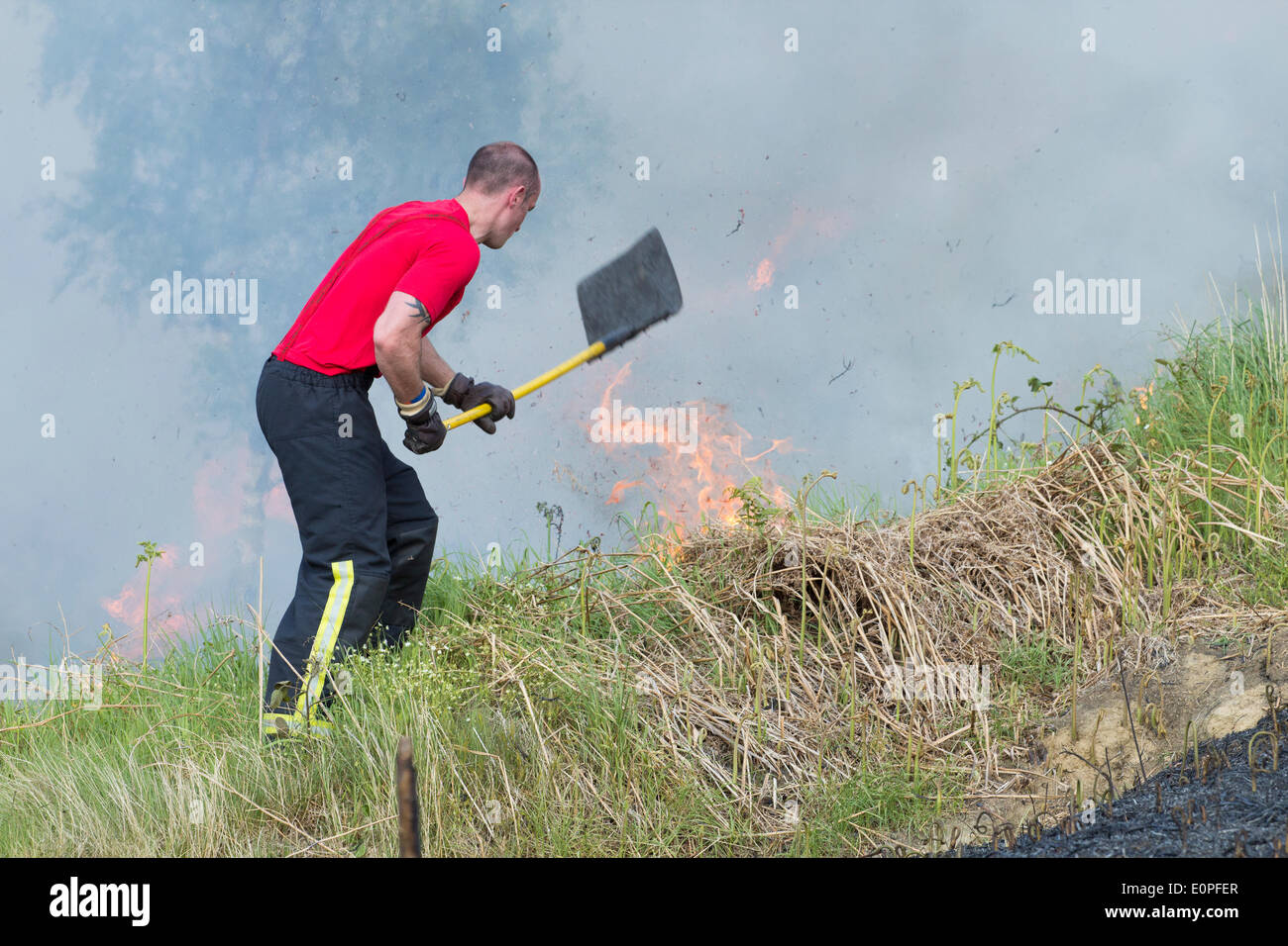 Firefighters tackling summer fire on Eston Hills near Middlesbrough. UK ...