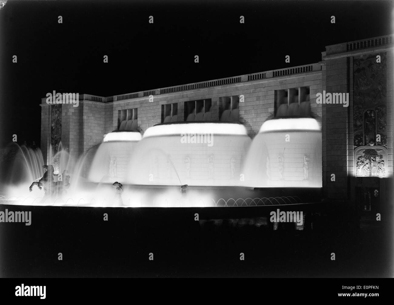 A photograph of the Fonte Luminosa, an illuminated fountain in Lisbon ...