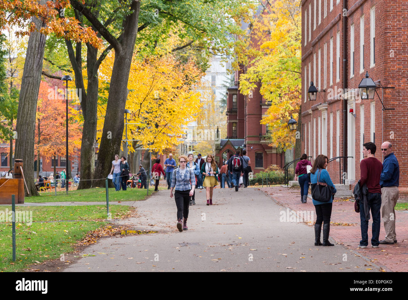 Harvard Yard, old heart of Harvard University campus, on a beautiful ...