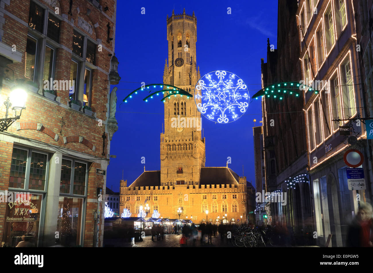 The Belfry illuminated, on Market Square, with Christmas lights, in ...