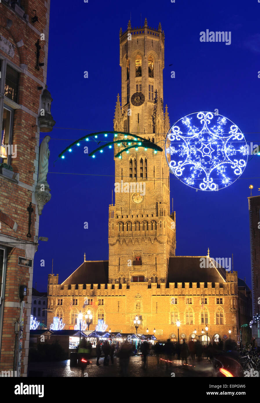 The Belfry illuminated, on Market Square, with Christmas lights, in ...