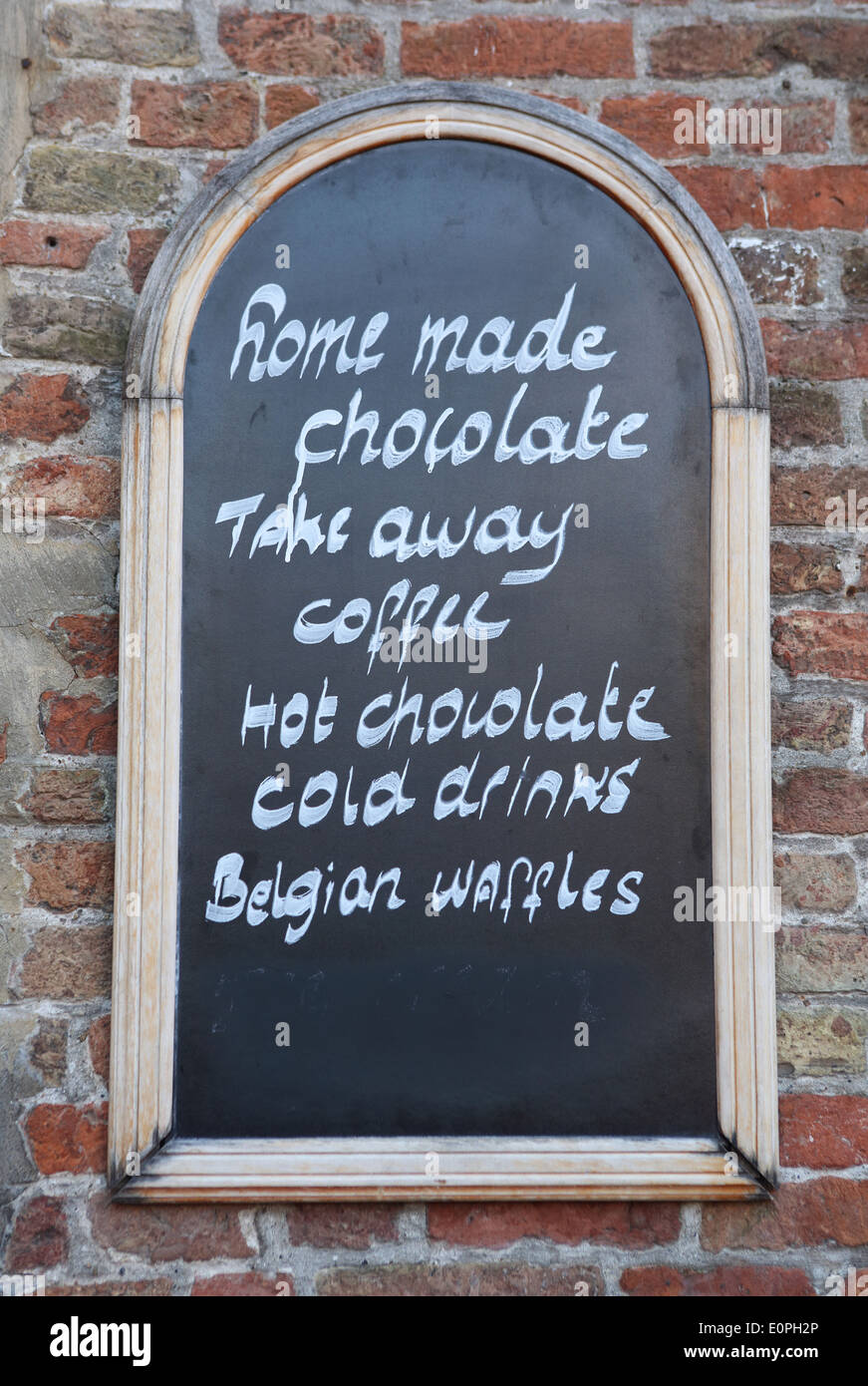 Winter menu sign outside a cafe/restaurant in old Bruges/Brugge at ...