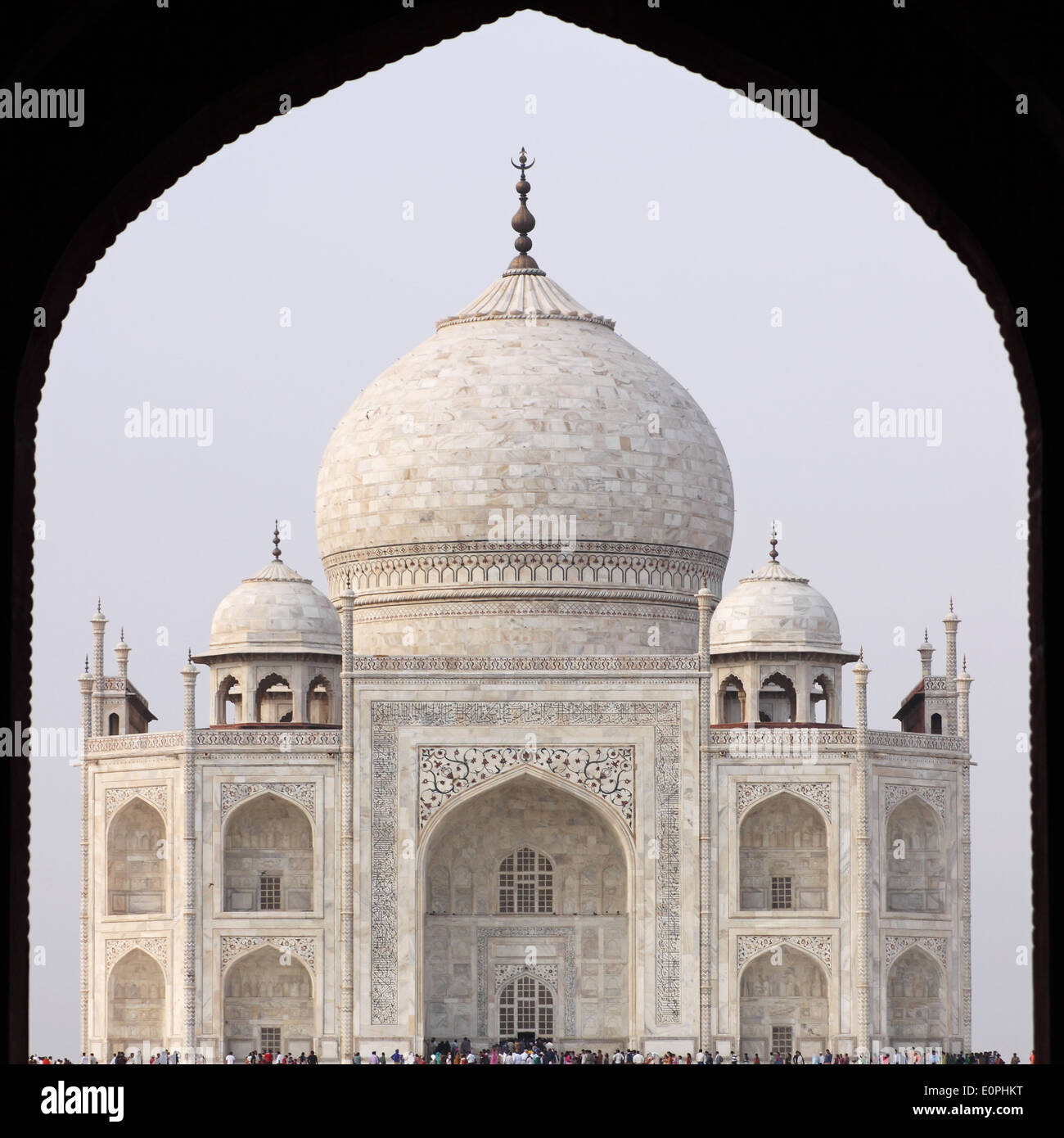 View of the central dome of the Taj Mahal that greets visitors as they ...
