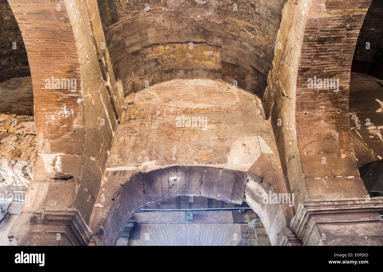 The Colosseum, Rome, archway ceiling with fresco painting of a View of ...