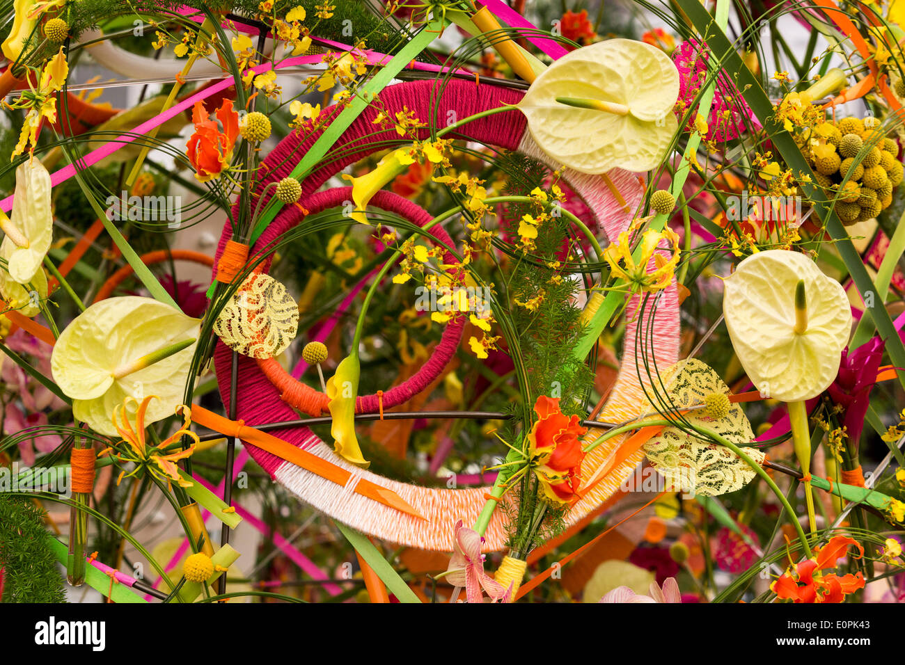 London, UK. 18 May 2014. Interflora floral display. Preparations are ...