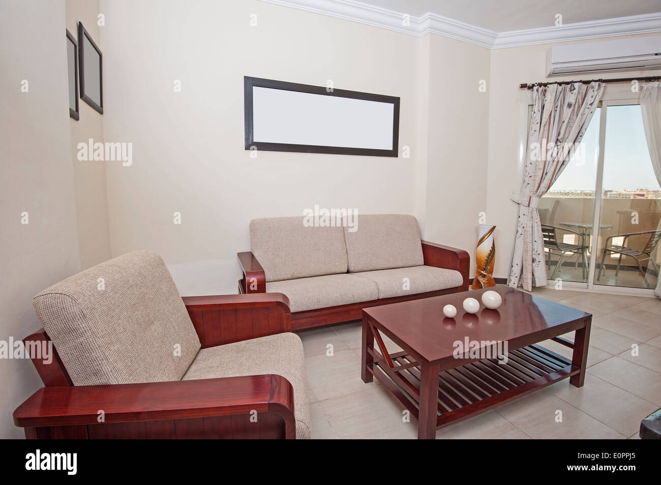 Interior of show home living room showing interior design Stock Photo ...
