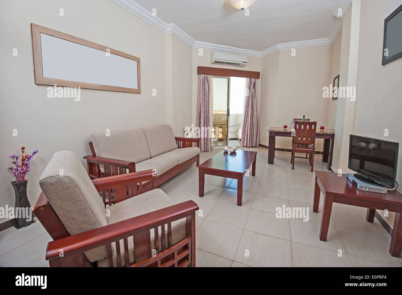 Interior of show home living room showing interior design Stock Photo ...