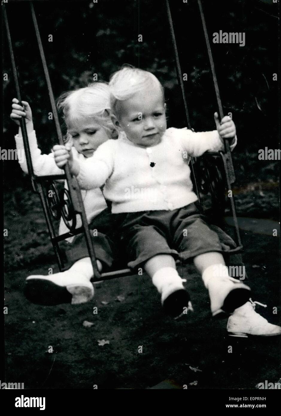 Nov. 11, 1956 - Royal children on swing.: Photo shows little Henri and ...
