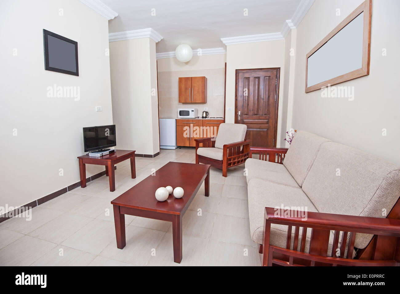 Interior of show home living room showing interior design Stock Photo ...