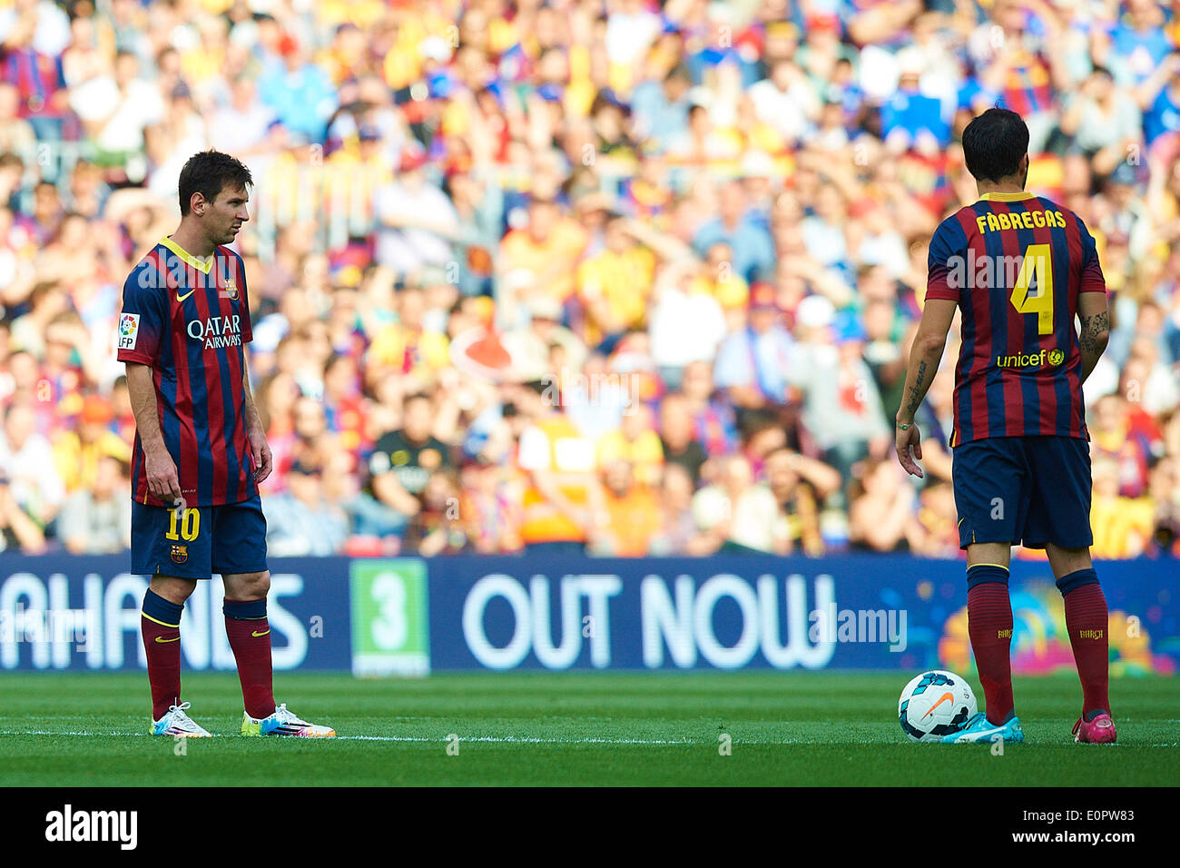 Lionel Messi (FC Barcelona) and Cesc Fabregas (FC Barcelona) reacts ...