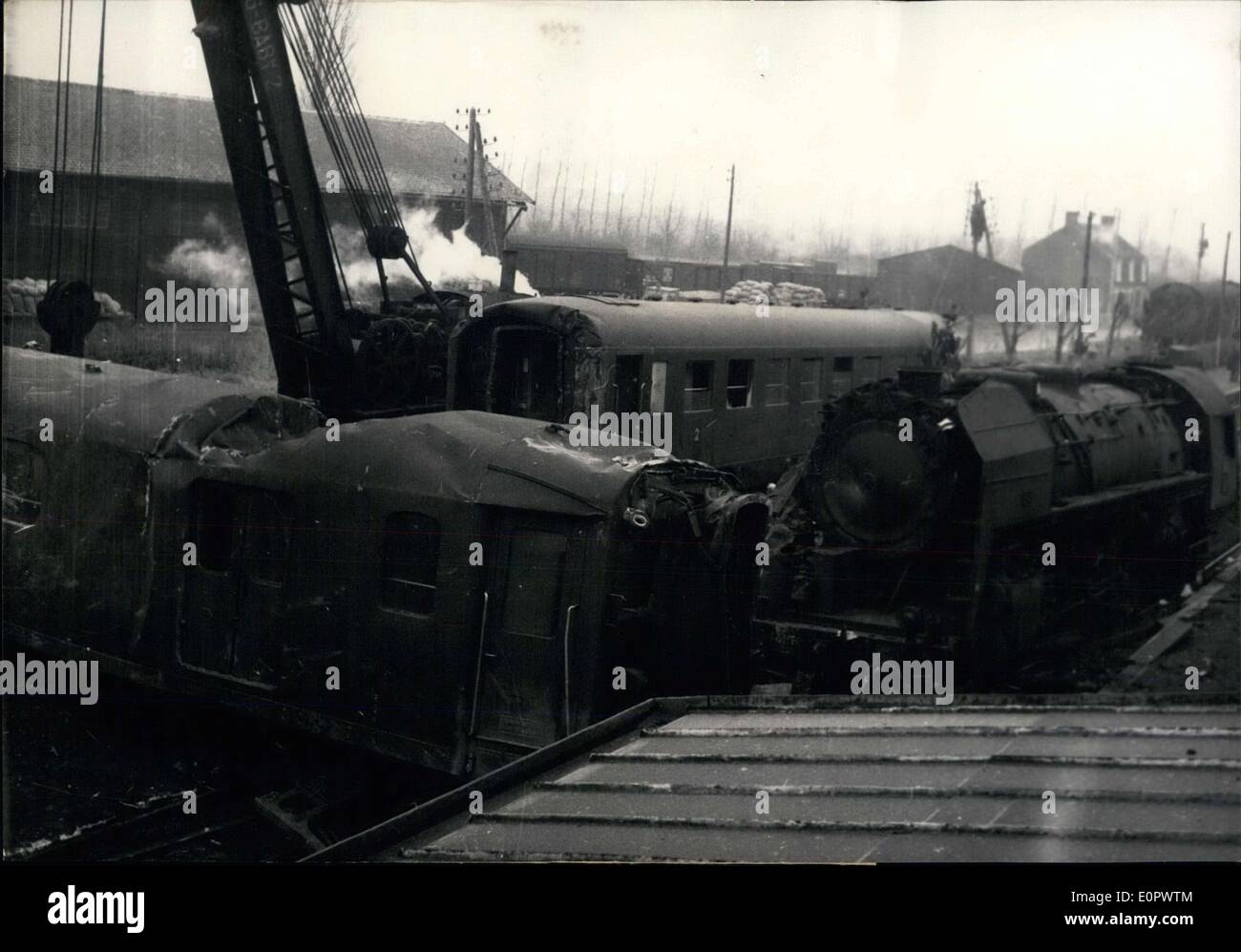 Jan. 12, 1957 - Damaged rail cars from accident in Paris, France Stock ...