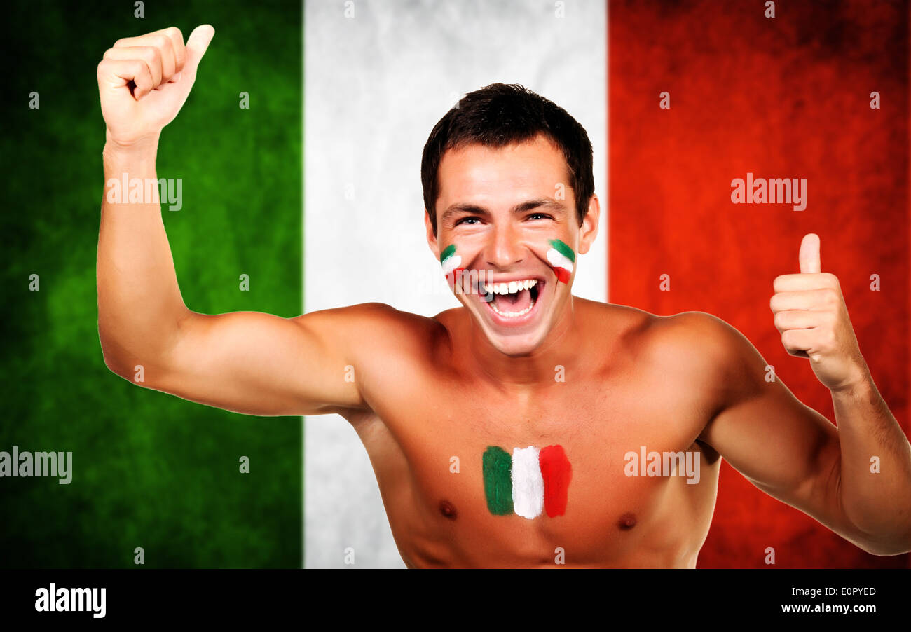 Portrait of an italian soccer fan over italy flag background Stock ...