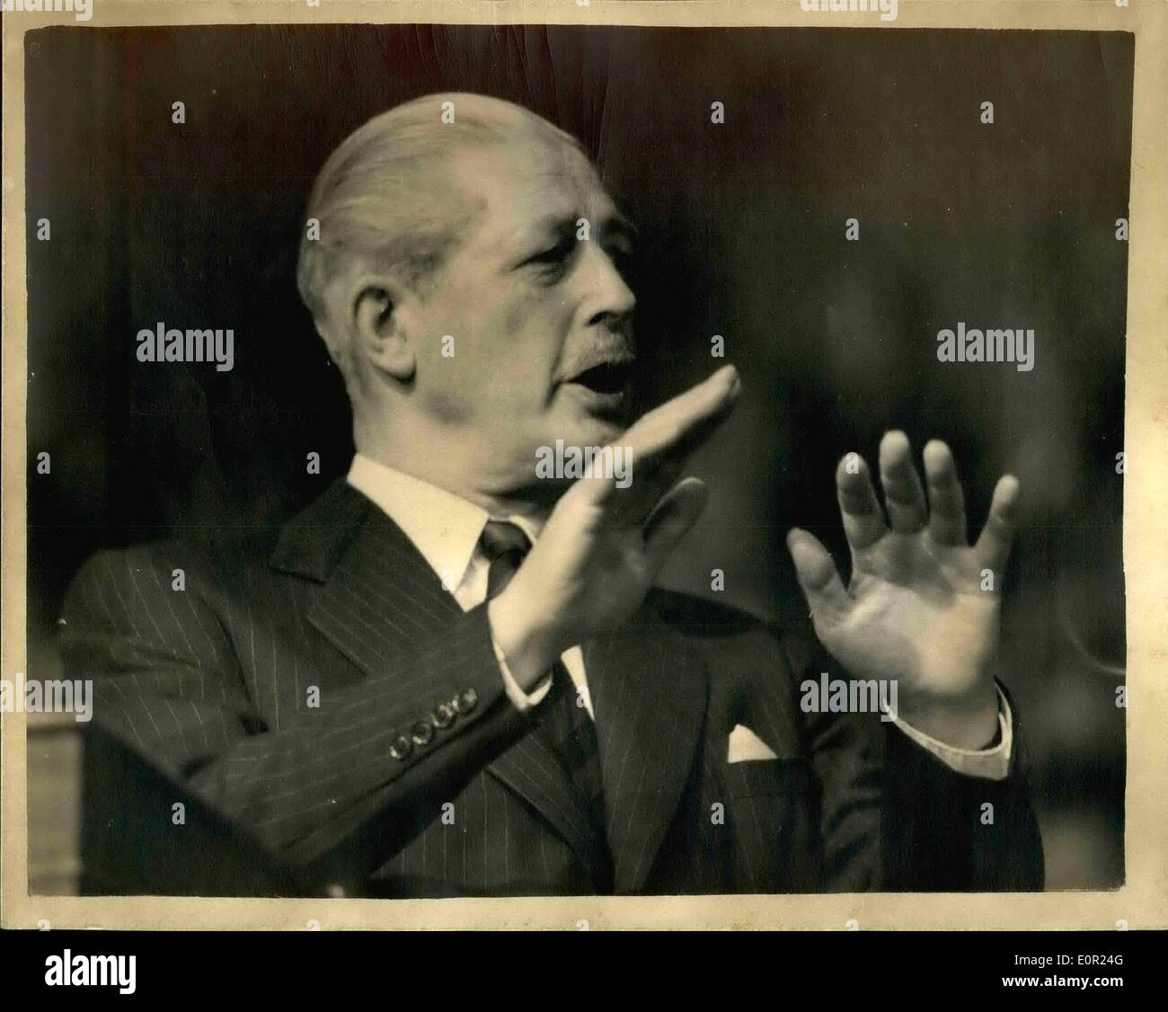 Oct. 10, 1957 - Mr Harold Macmillan speaks at Pouighton in the sports ...