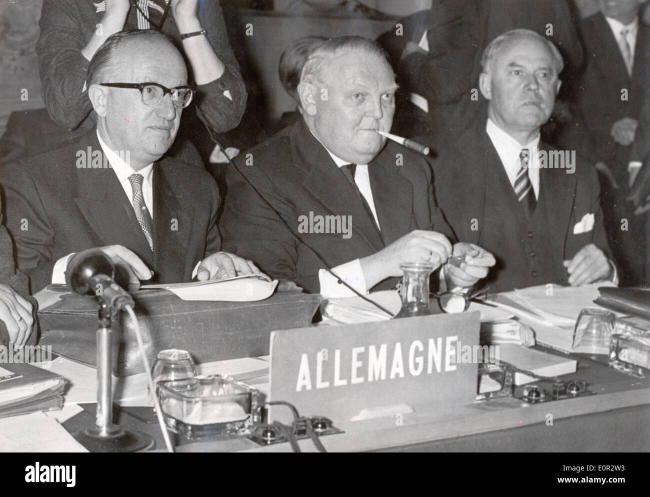 Ludwig Erhard and Walter Hallstein at the talks on European free trade ...