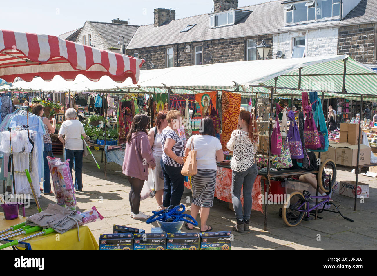 Young people at Barnoldswick open air market, Lancashire, UK Stock ...