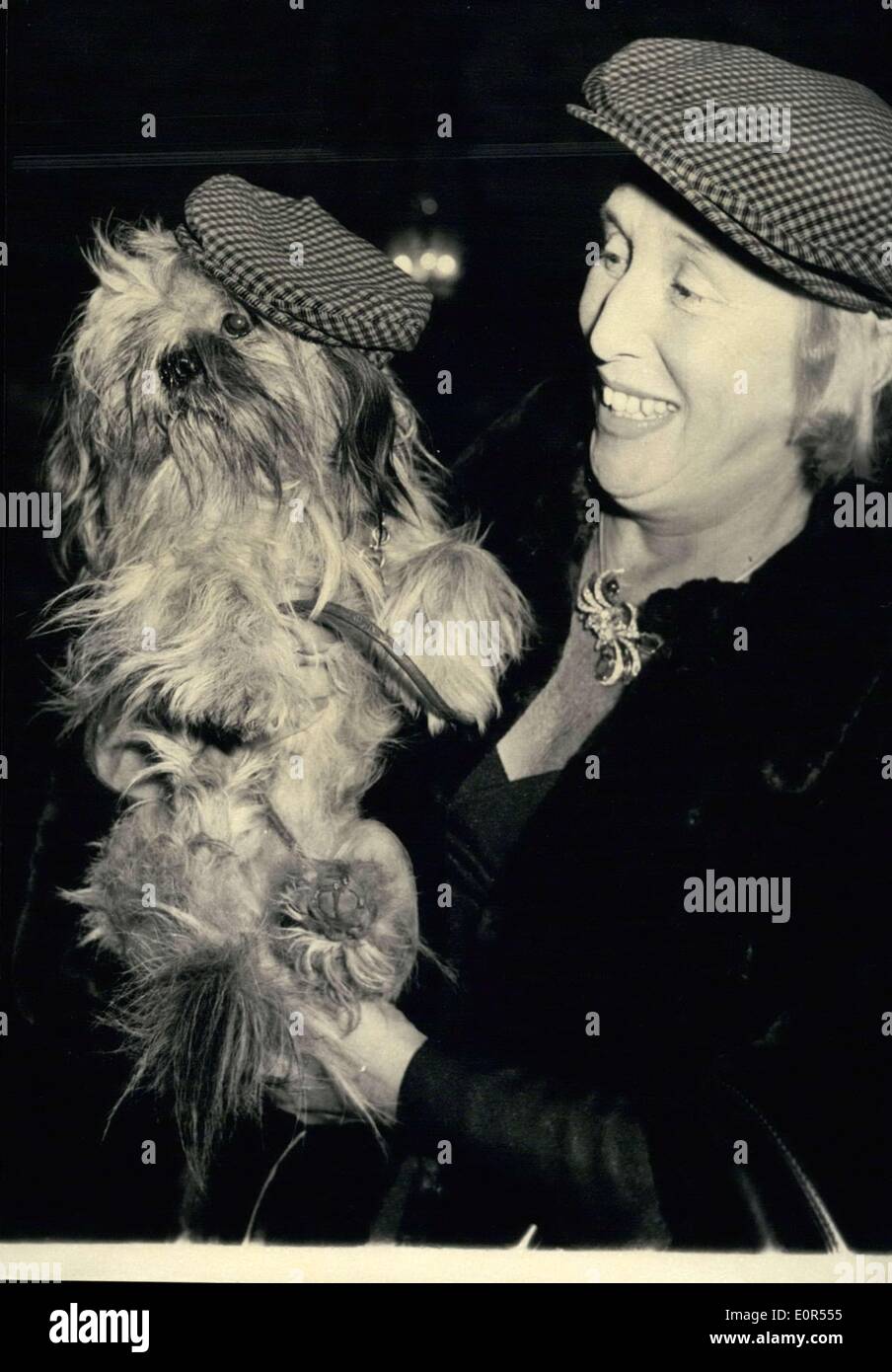 Feb. 11, 1958 - Suzy Solidor & Dog Wearing ''Almond'' Hat, Armenonville ...