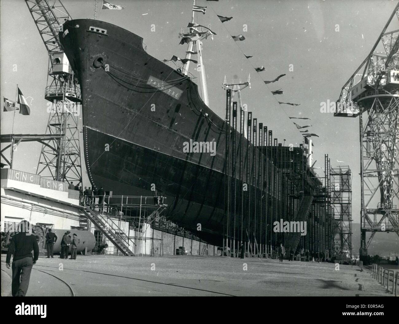 Feb. 18, 1958 - The Yang-Tse cargo is launched from a naval ...