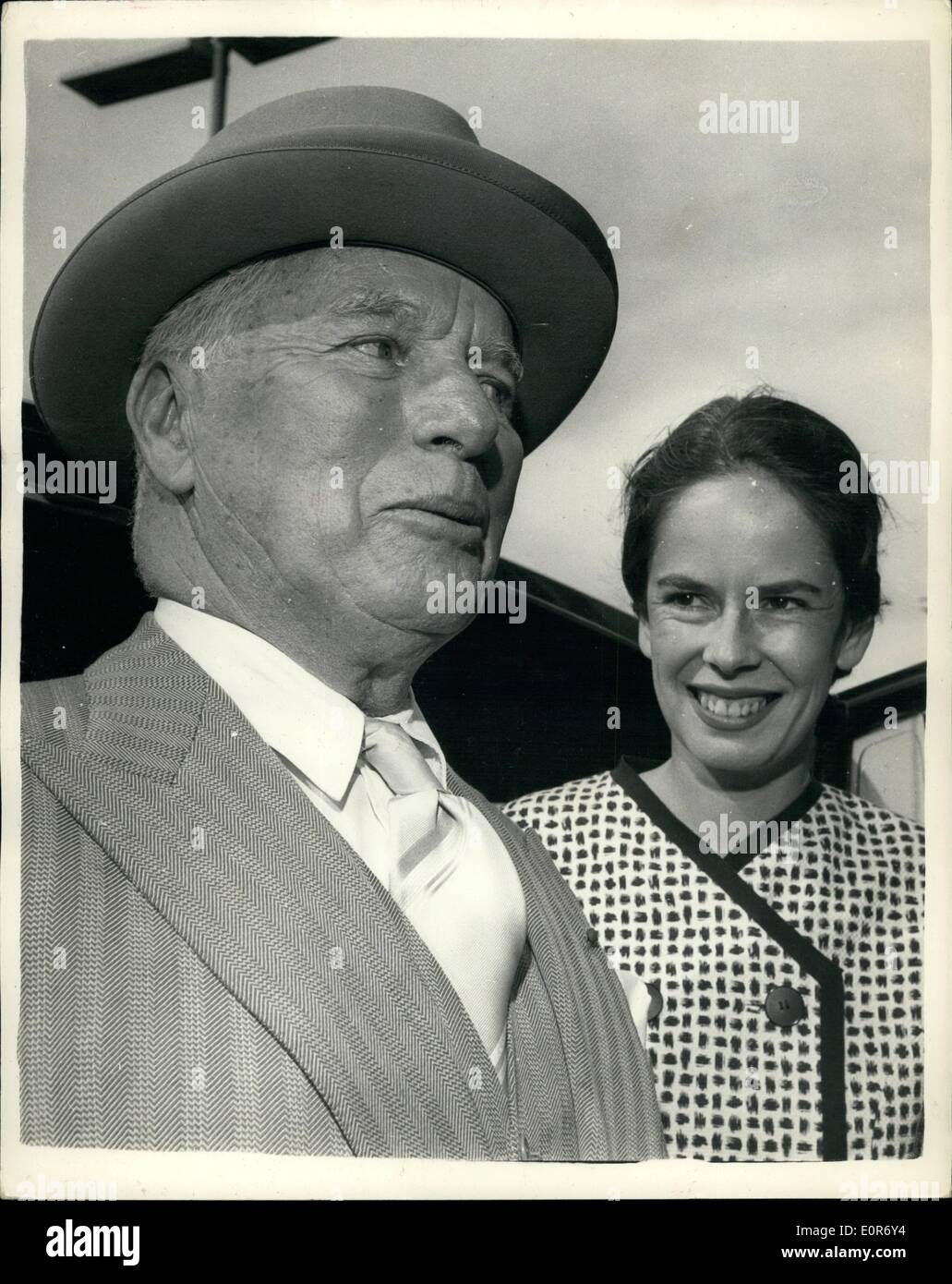 May 05, 1958 - Charlie Chaplin Flies in. Photo Shows: Charlie Chaplin ...