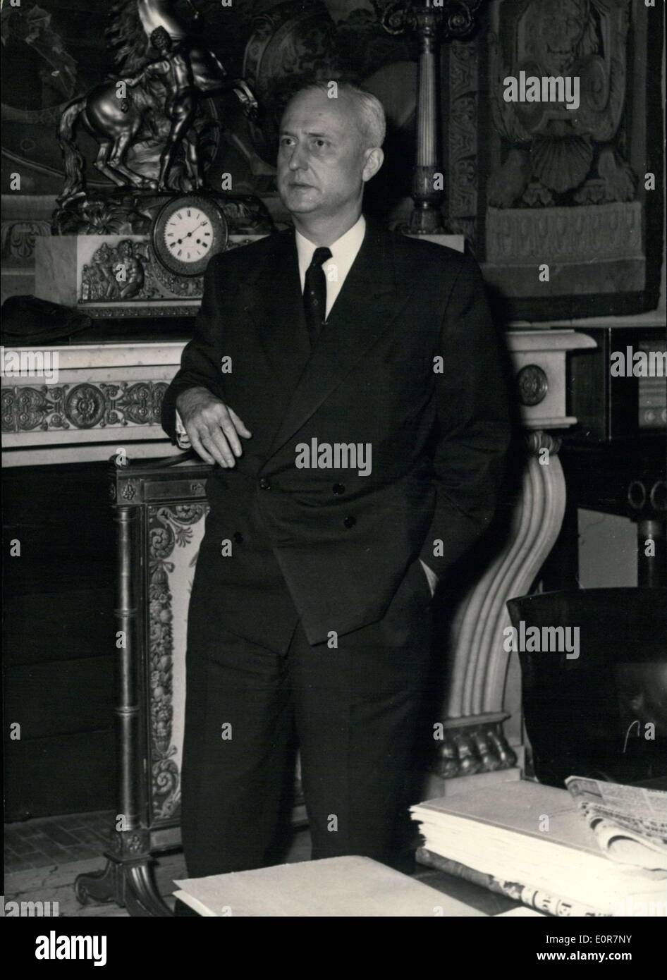 May 10, 1958 - Here is Pierre Pflimlin posing for the photograph Stock ...