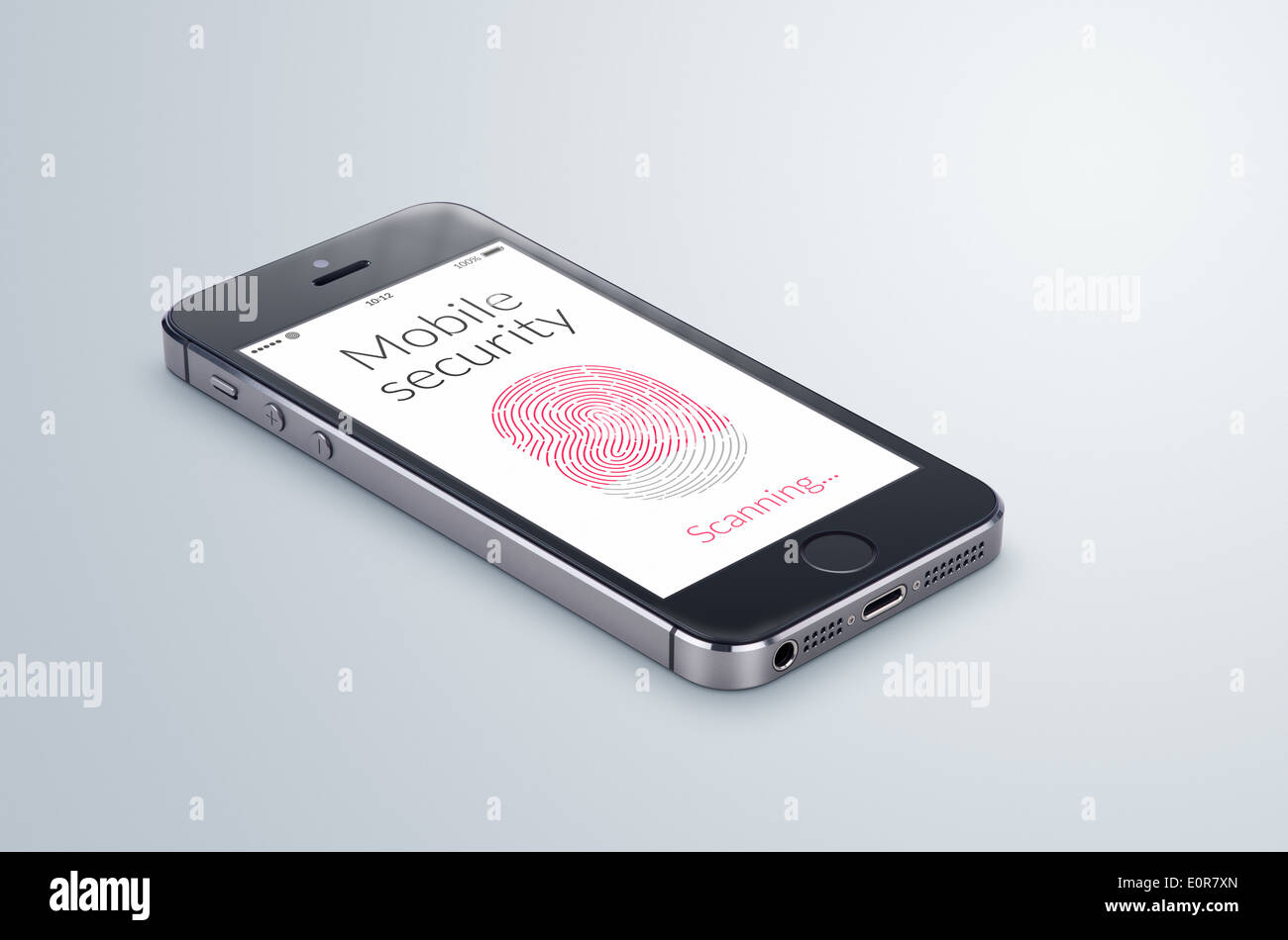 Black modern smartphone with mobile security fingerprint scanning on ...