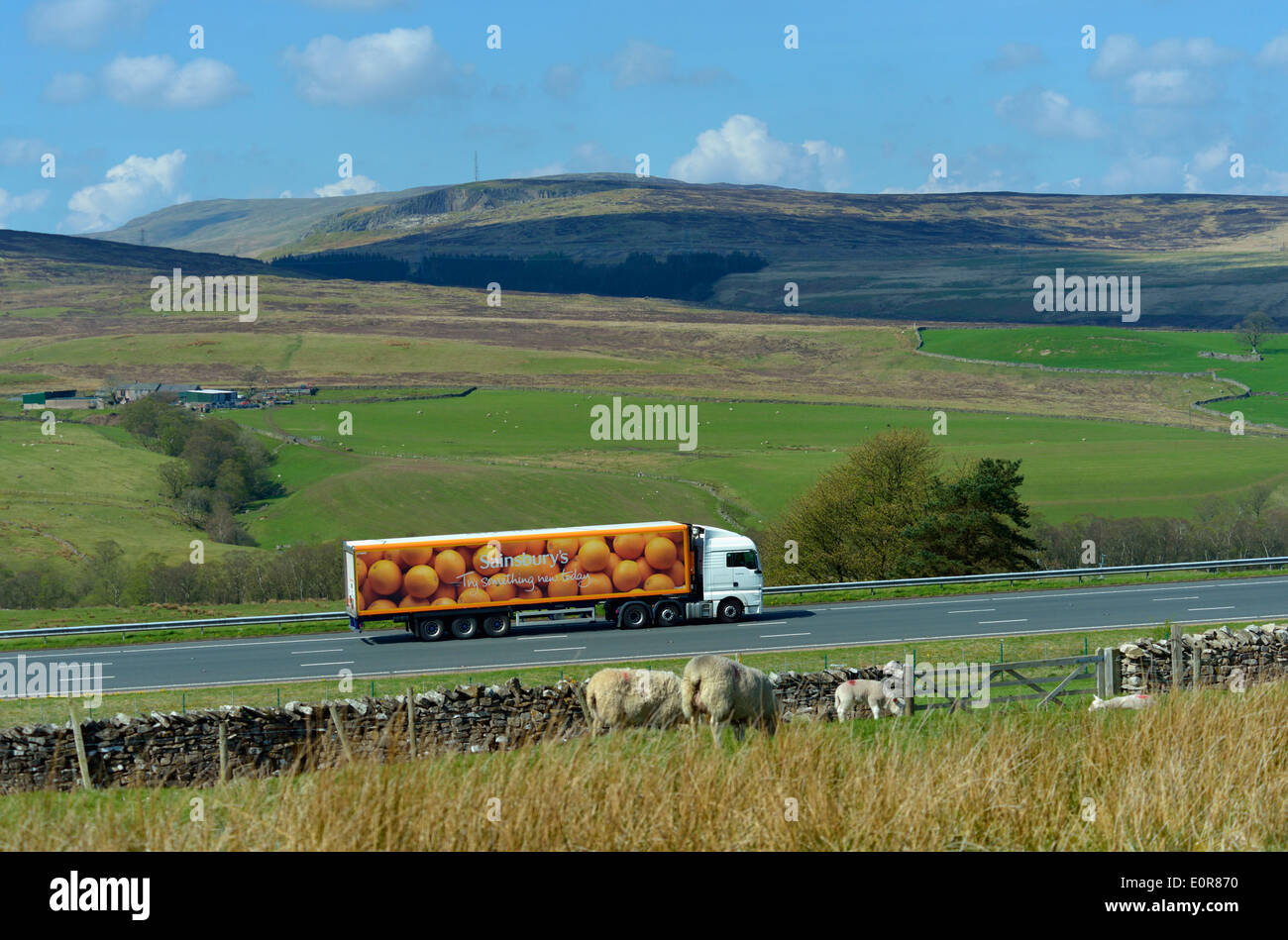 Sainsbury's HGV on M6 motorway. Shap, Cumbria, England, United Kingdom ...