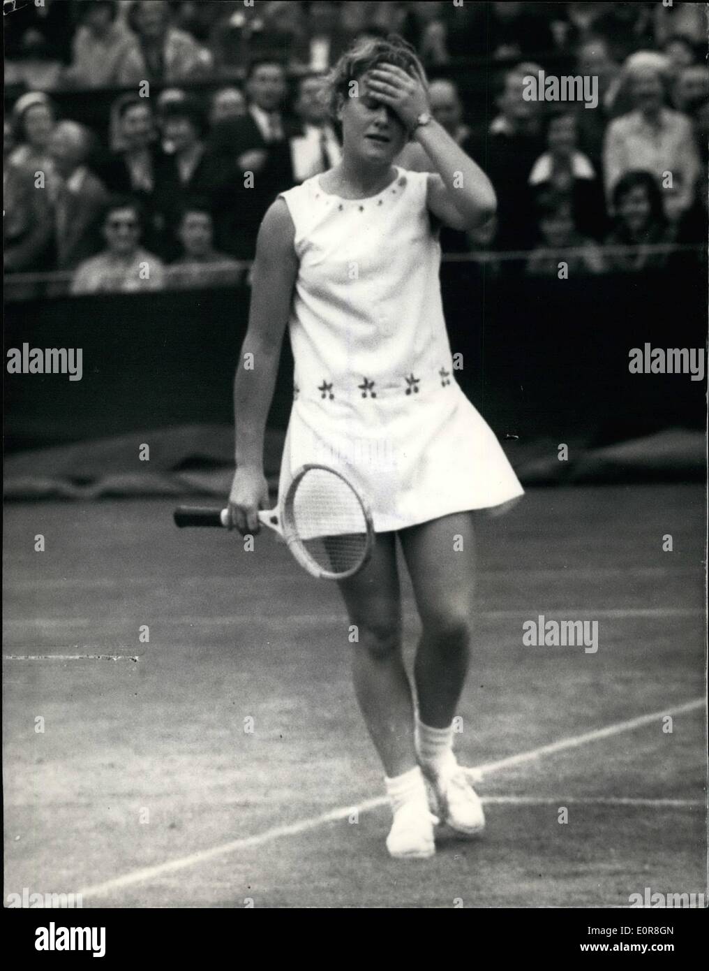 Jul. 07, 1958 - Wimbledon tennis championships. Shirley Bloomer beaten ...