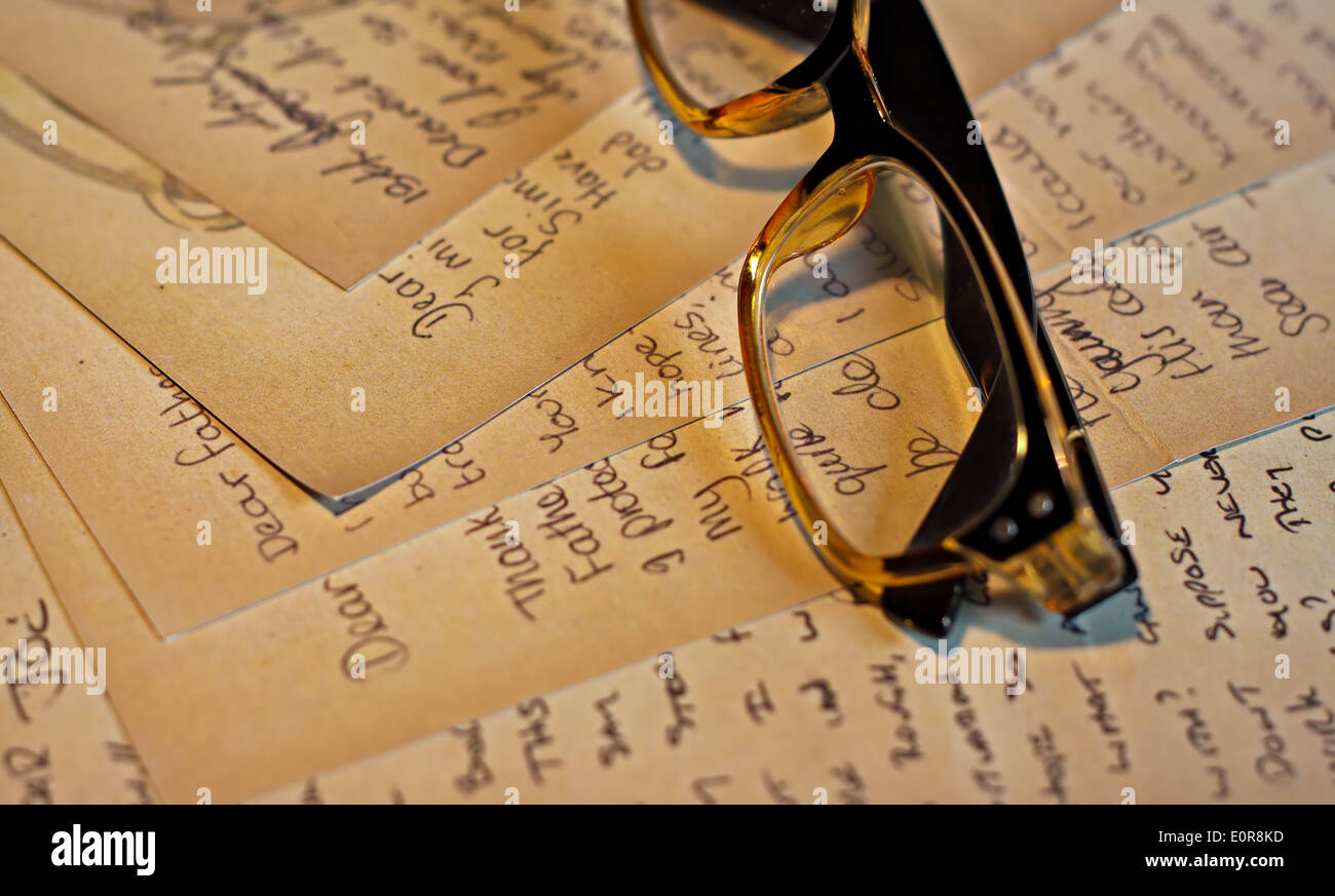 Old handwritten stained letters with spectacles Stock Photo - Alamy