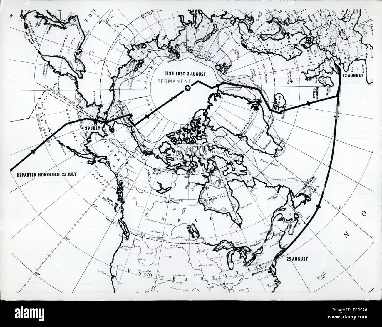 Aug. 08, 1958 - Route taken by the USS Nautilus (SW-571) on its ...