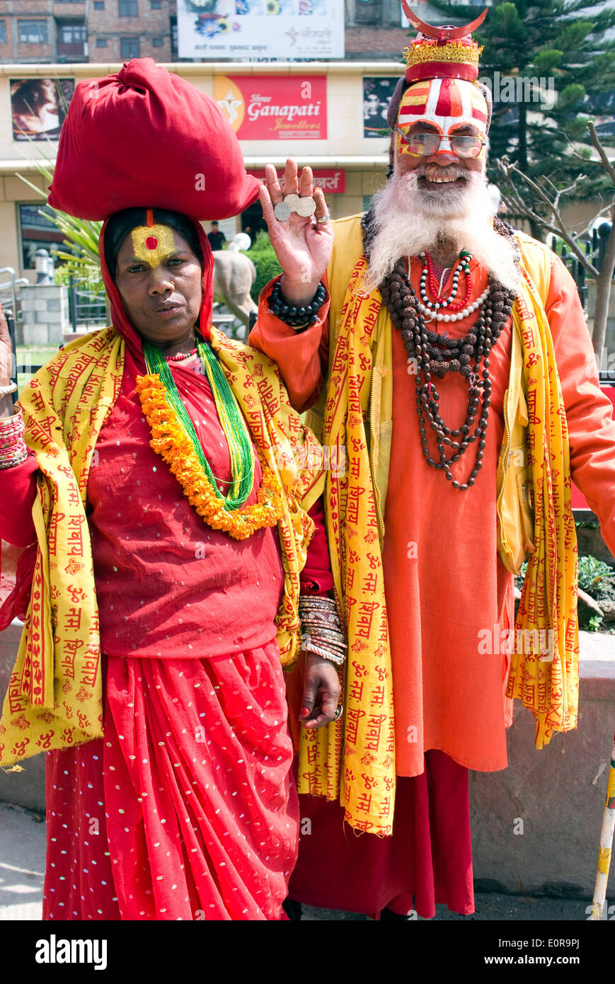 Holy man and holy woman in Kathmandu, Nepal Stock Photo - Alamy