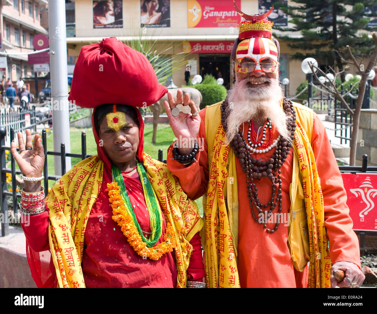 Holy man and holy woman in Kathmandu, Nepal Stock Photo - Alamy