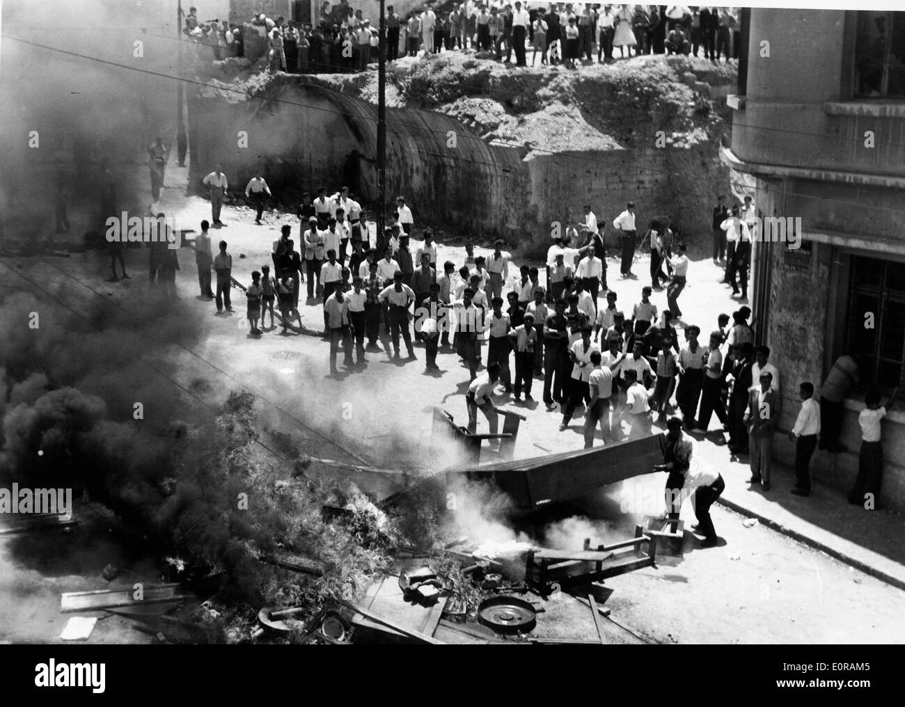 Sep 28, 1958; Beirut, Lebanon; Cars burned down by demonstrators during ...