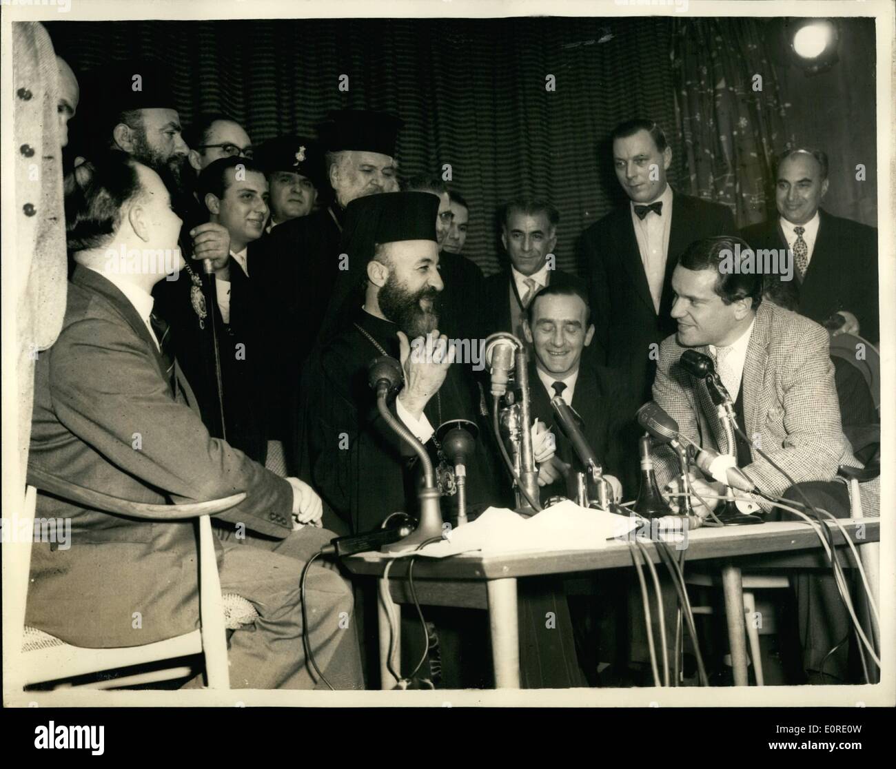 Feb. 02, 1959 - Archbishop Makarios arrives in London. Airport press ...