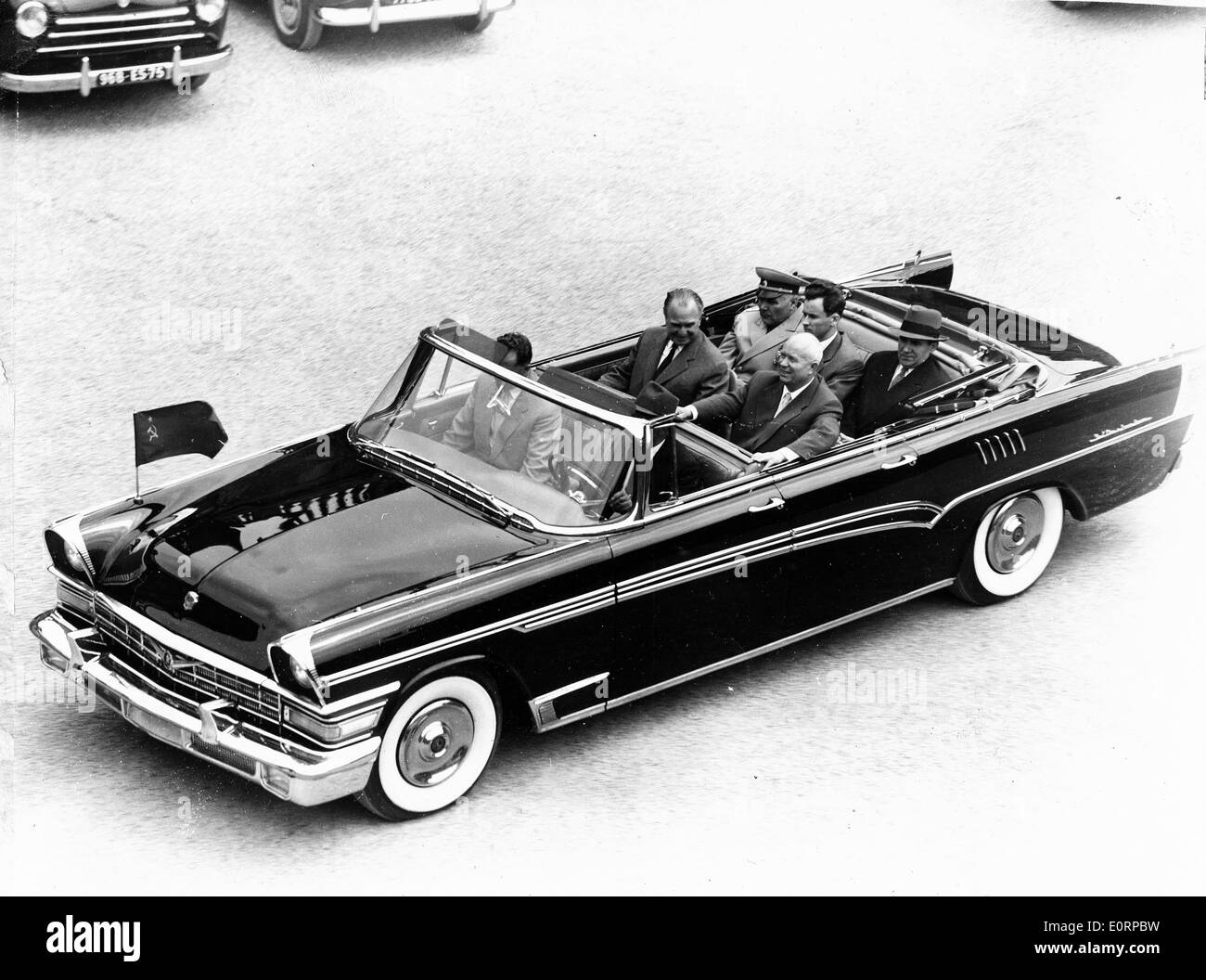 Prime Minister Nikita Khrushchev in summit car after conference Stock ...