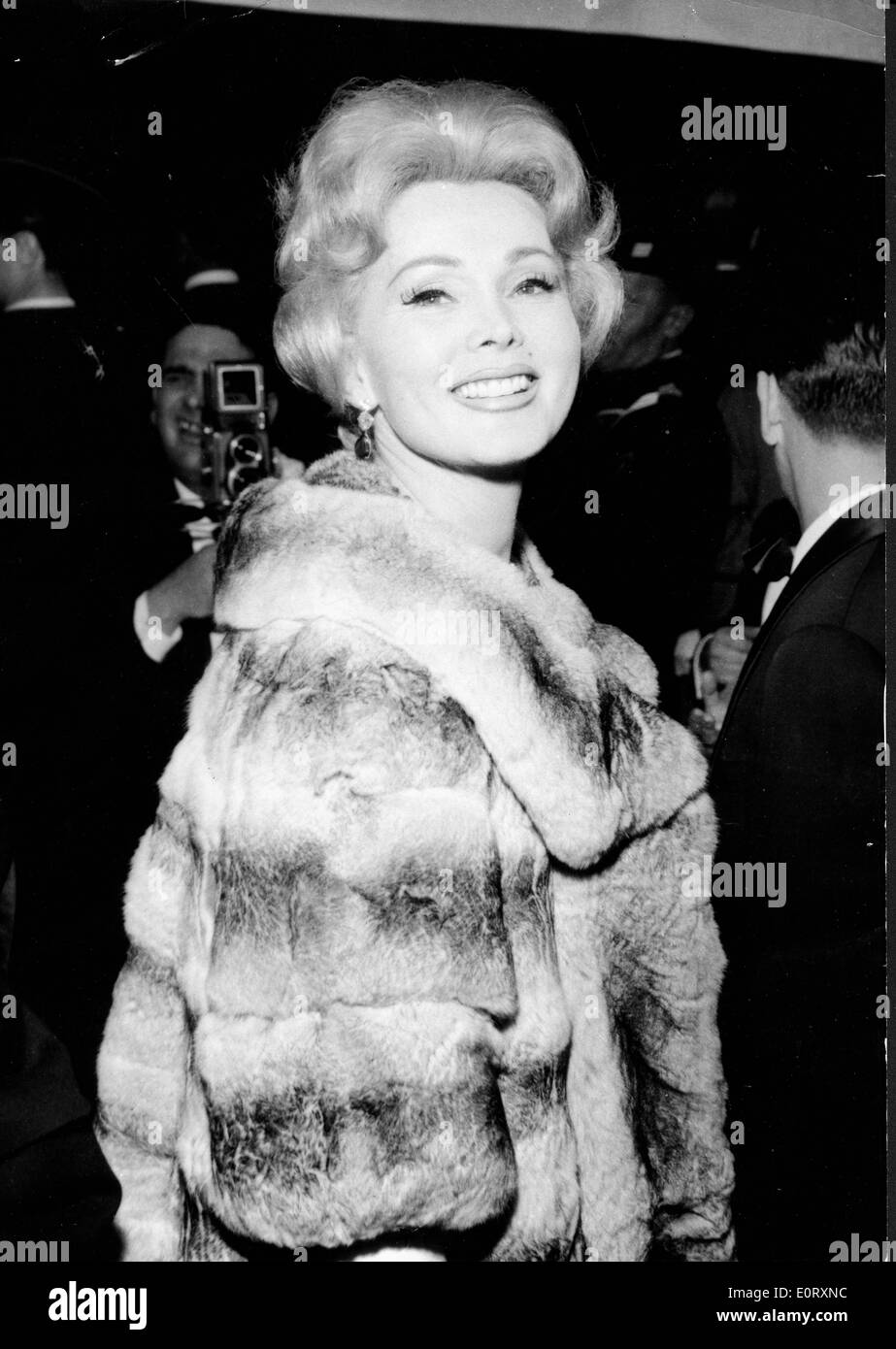 Actress Zsa Zsa Gabor arrives at an event in fur coat Stock Photo - Alamy