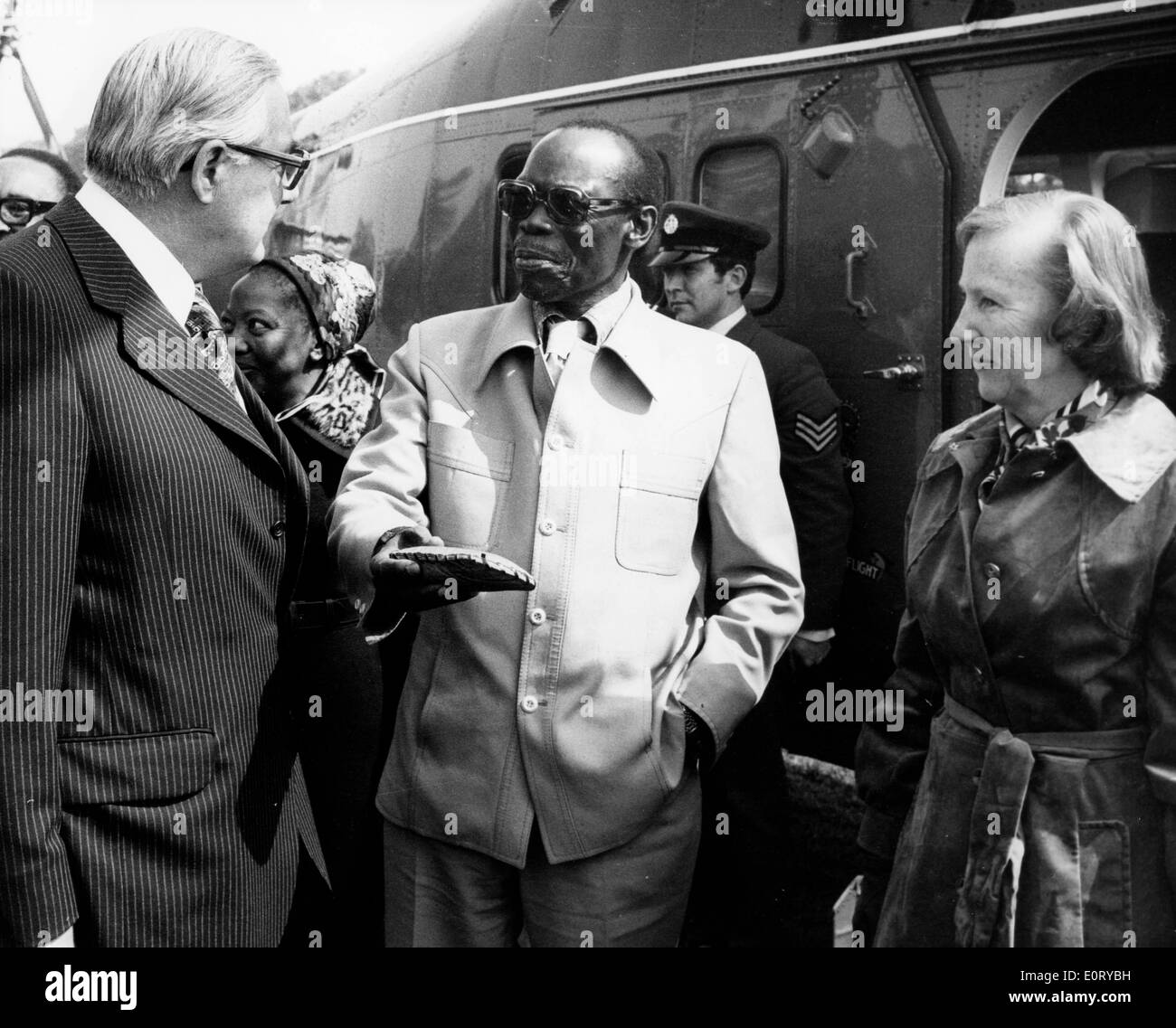 First president of Botswana SERETSE KHAMA, right, speaks to a man with ...