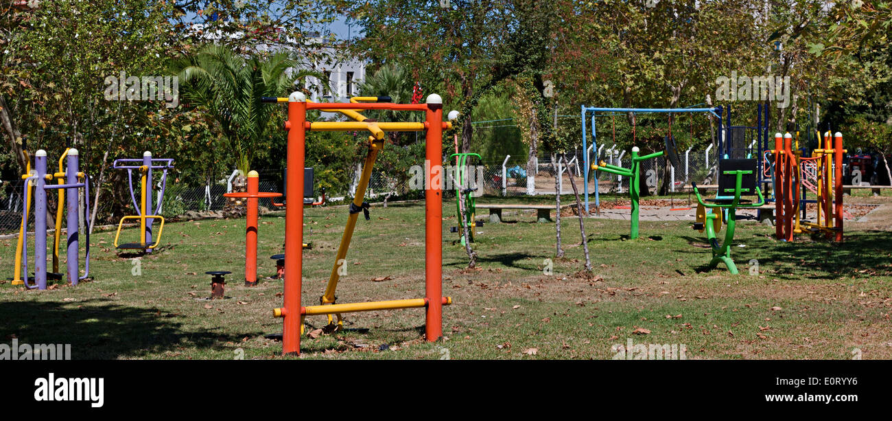 Outdoor exercise equipment in public park Stock Photo - Alamy