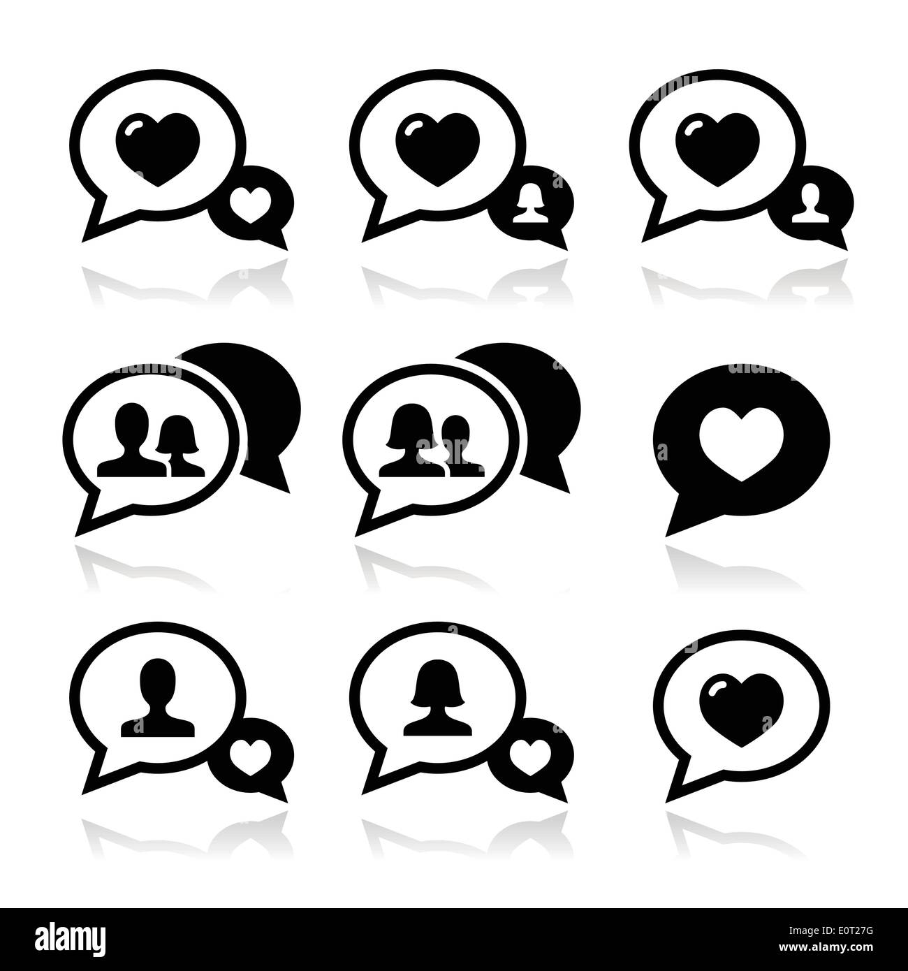 Love speech bubbles, couples vector icons set Stock Vector Image & Art ...