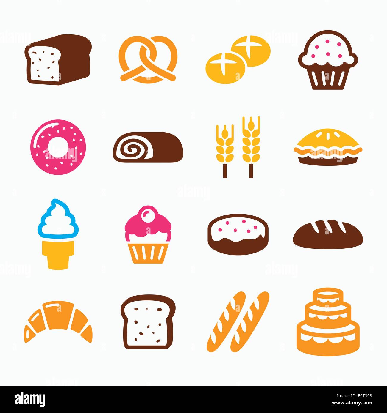 Bakery, pastry icon set - bread, donut, cake, cupcake Stock Vector ...