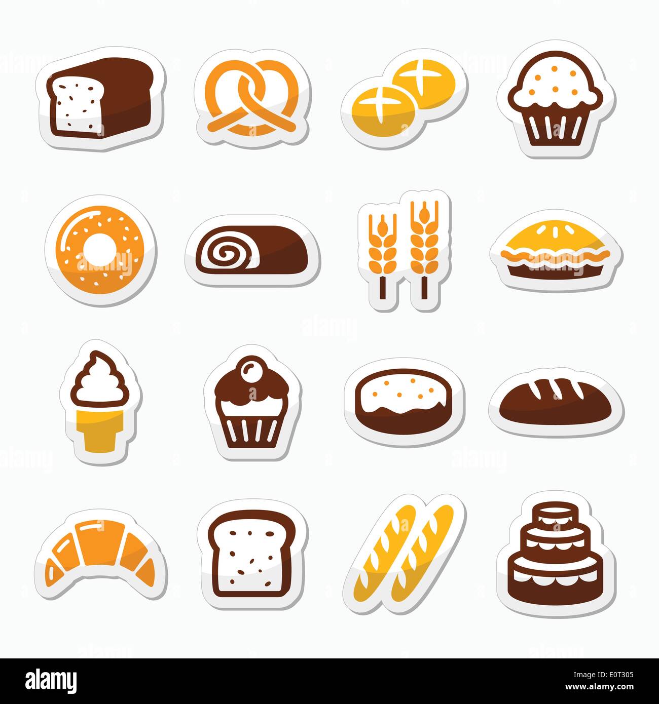 Bakery, pastry icons set - bread, donut, cake, cupcake Stock Vector ...