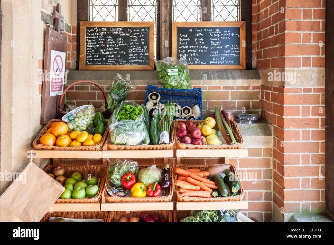 Fruit and veg display in the village shop. Parish Church, Beech Hill ...
