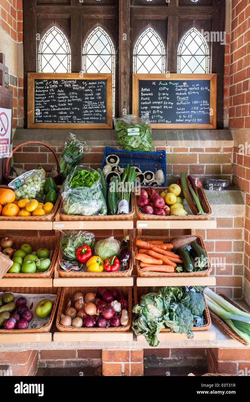 Fruit and veg display in the village shop. Parish Church, Beech Hill ...