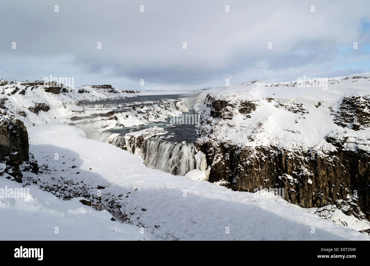 frozen waterfall and mountains in the winter on island iceland Stock ...